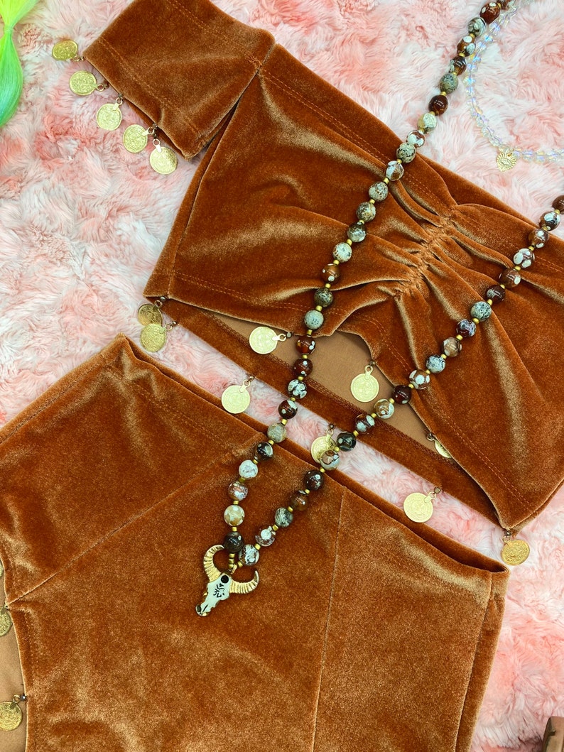 Toffee Brown Off Shoulder Velvet Beaded Coin Top – Feelin' Peachy